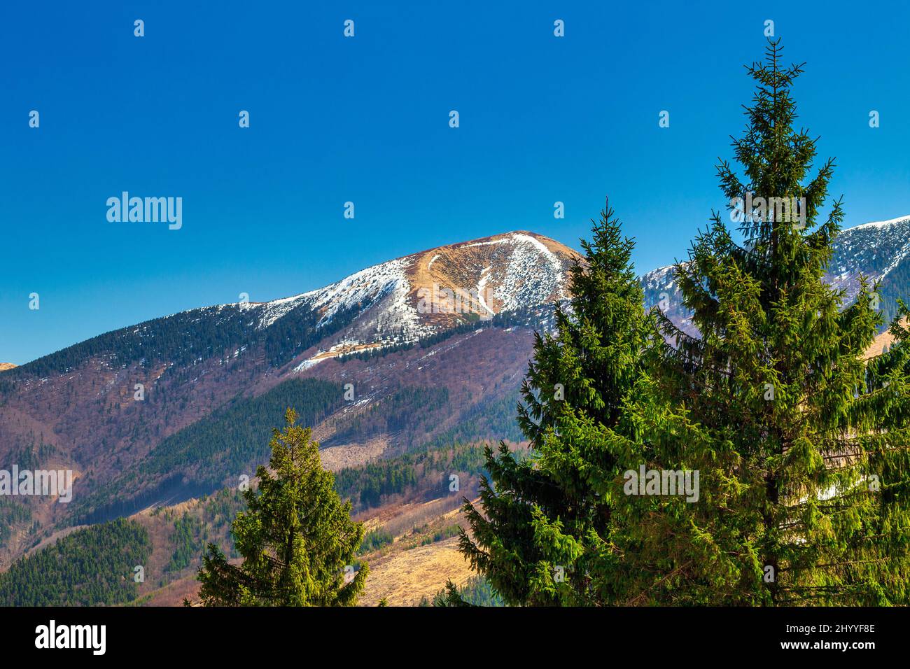 Mountain landscape in spring season, The Stoh hill in The Vratna valley ...