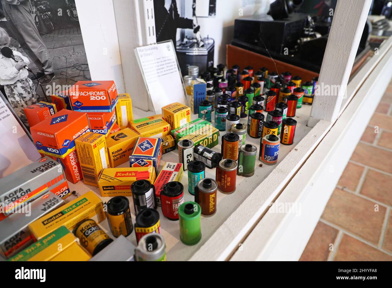 Negative and positive color film at a camera museum, Vadstena, Sweden ...