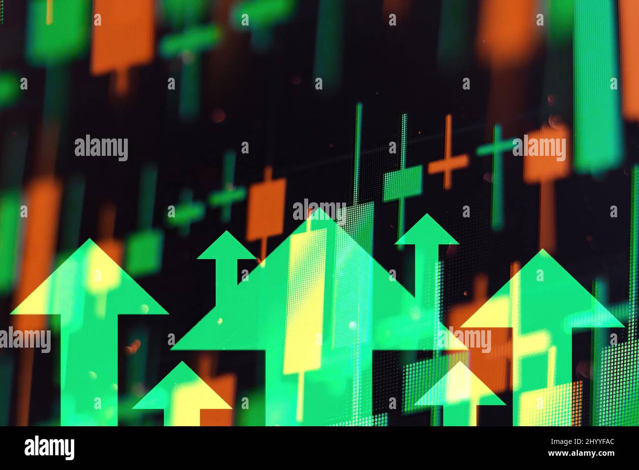Increasing green arrows showing improvements in the economy or growth ...