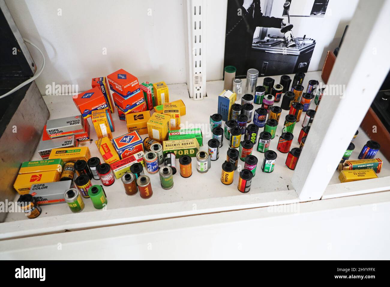 Negative and positive color film at a camera museum, Vadstena, Sweden ...