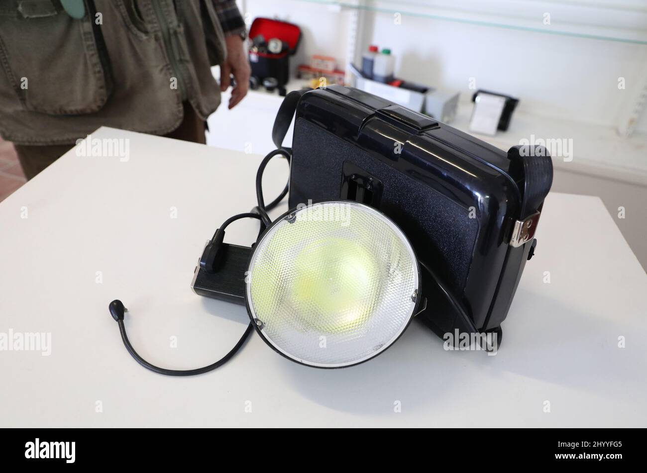An old camera flash at a camera museum, Vadstena, Sweden Stock Photo ...