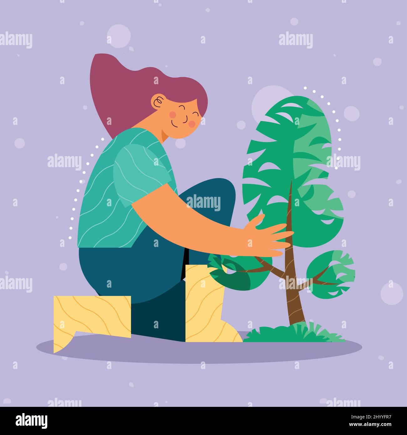 female ecologist planting tree character Stock Vector Image & Art - Alamy