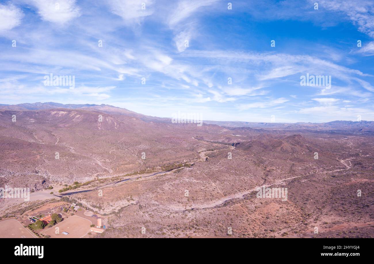 Beautiful view of Agua Fria River flowing through the desert of Arizona ...