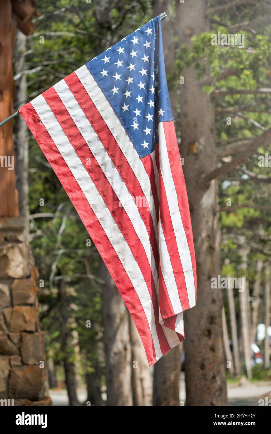 American Flag on woods background Stock Photo - Alamy