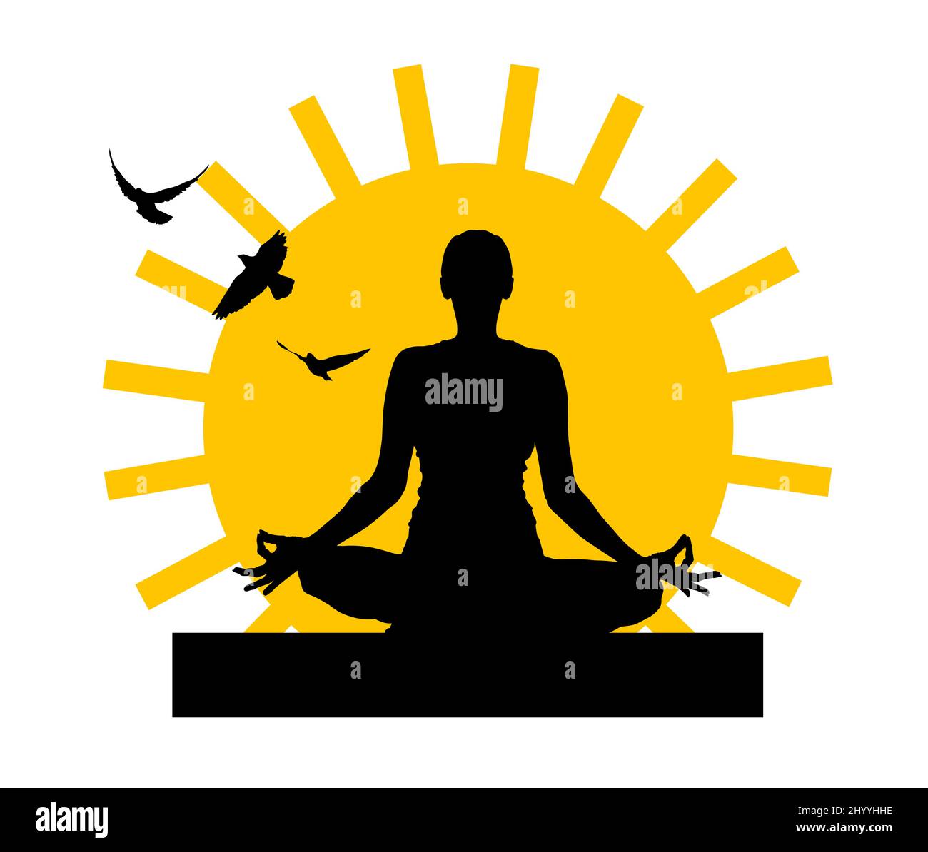Yoga logo on the background of the sun. Vector illustration Stock ...