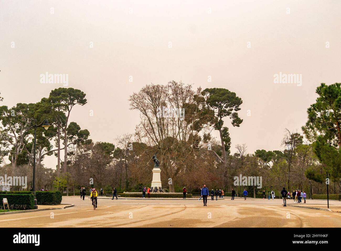 Dust haze of the Sahara desert in Madrid. The capital of Spain covered ...
