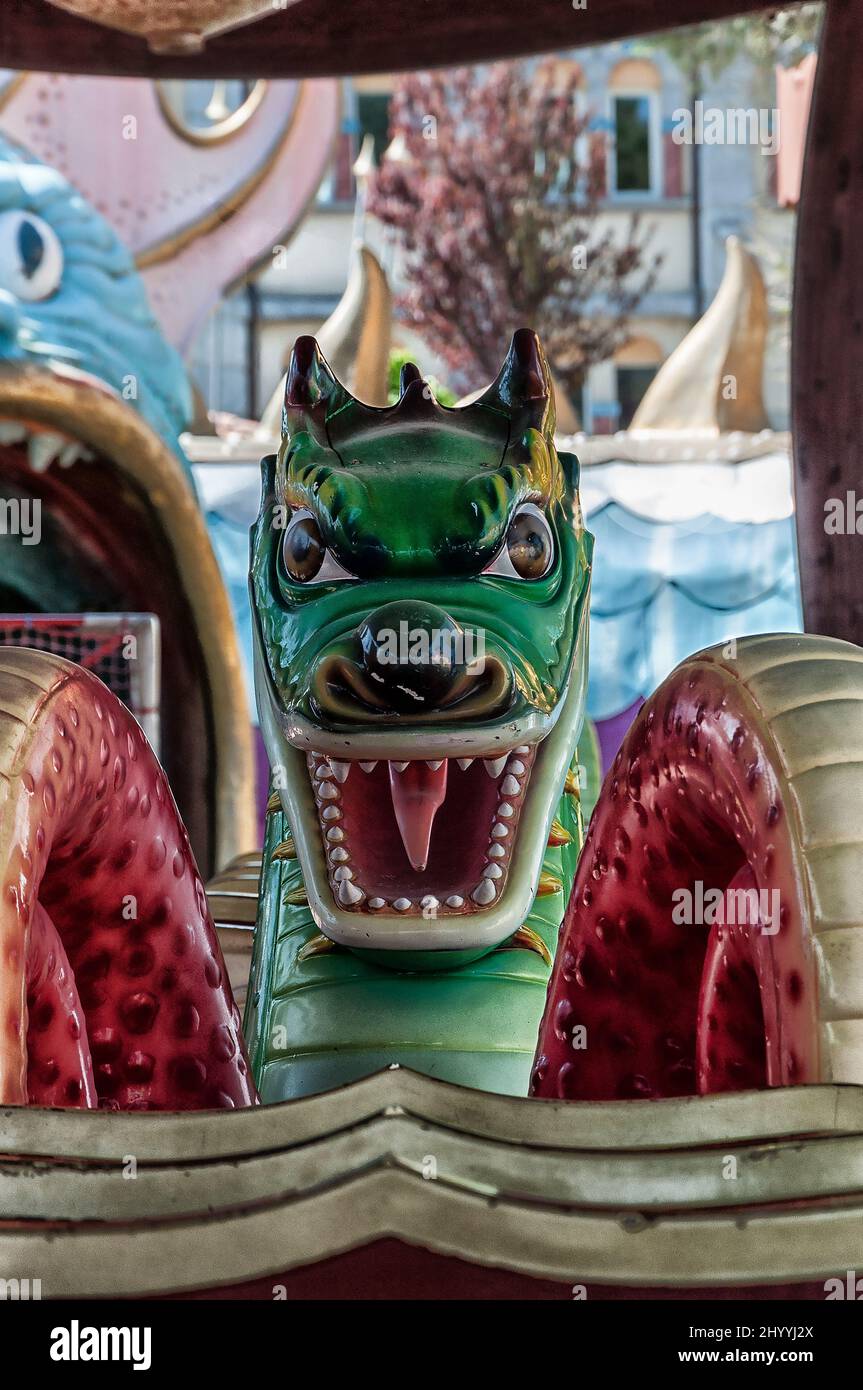 Vertical shallow focus shot of a fake dragon Stock Photo - Alamy