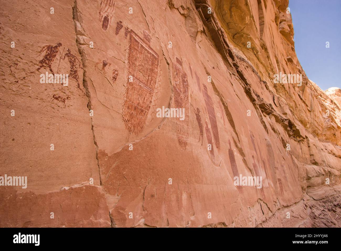 Painted rock art pictographs in the Great Gallery, an ancient rock art ...