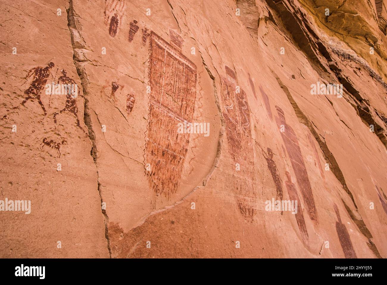 Painted rock art pictographs in the Great Gallery, an ancient rock art ...
