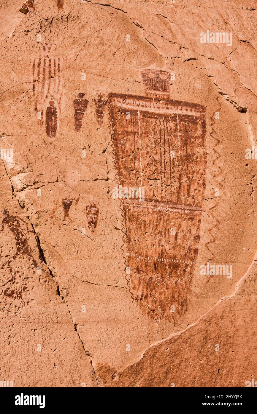 Painted rock art pictographs in the Great Gallery, an ancient rock art ...