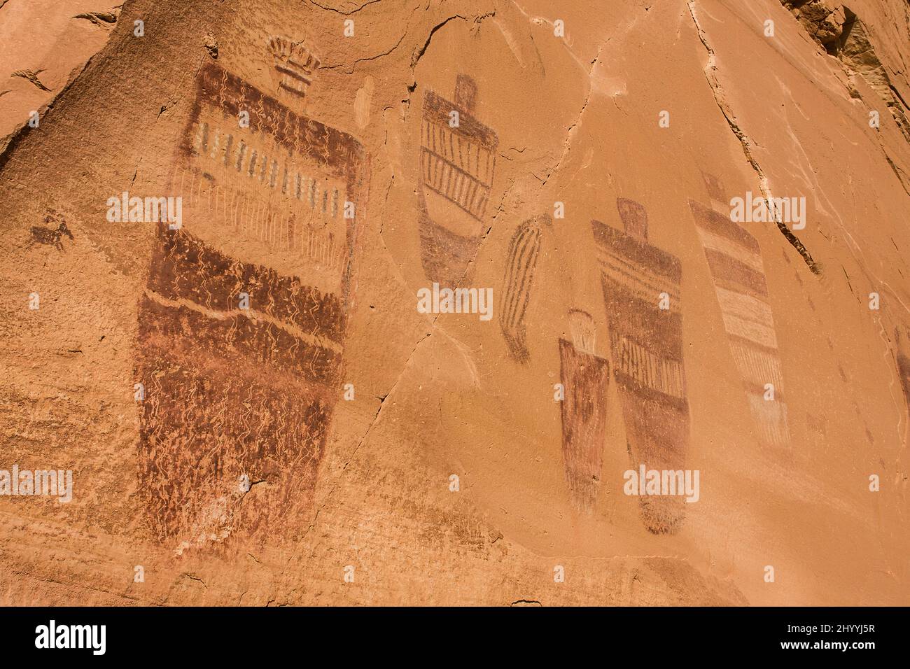 Painted rock art pictographs in the Great Gallery, an ancient rock art ...