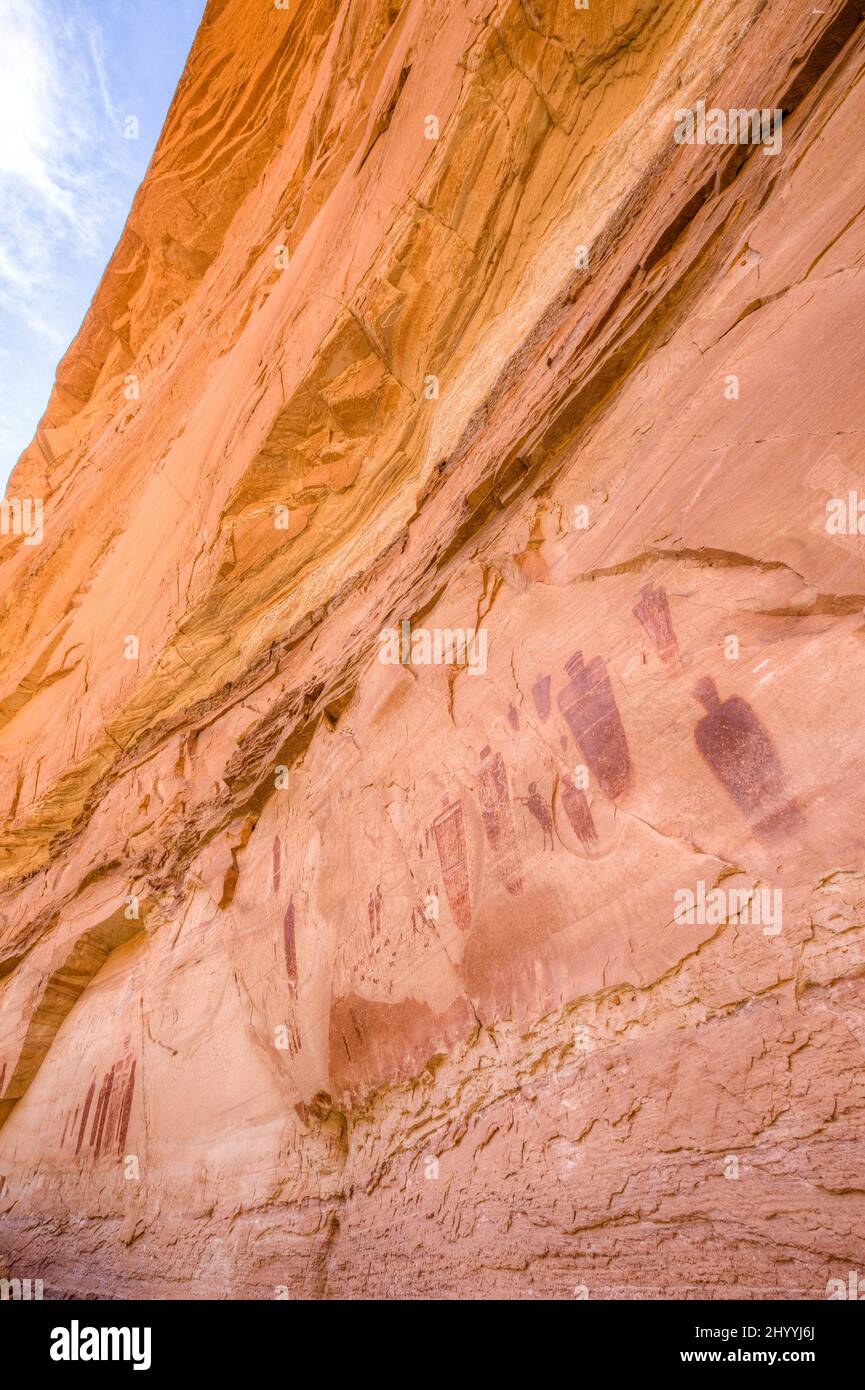 Painted rock art pictographs in the Great Gallery, an ancient rock art ...