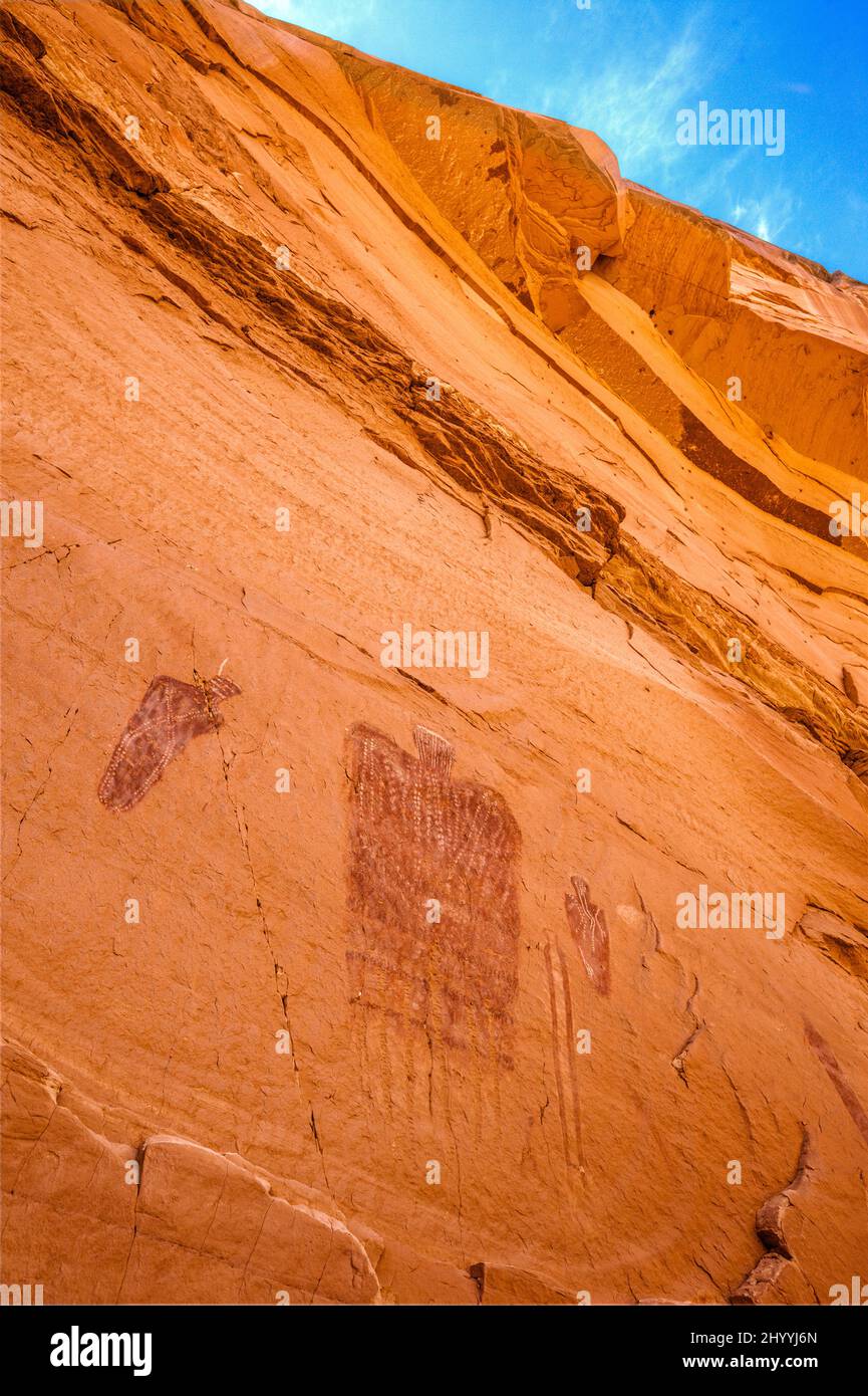 Painted rock art pictographs in the Great Gallery, an ancient rock art ...