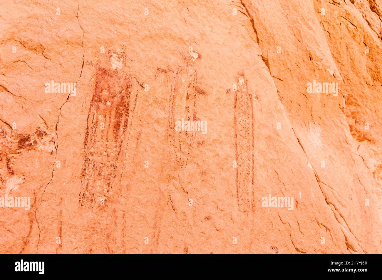 Painted rock art pictographs in the Great Gallery, an ancient rock art ...