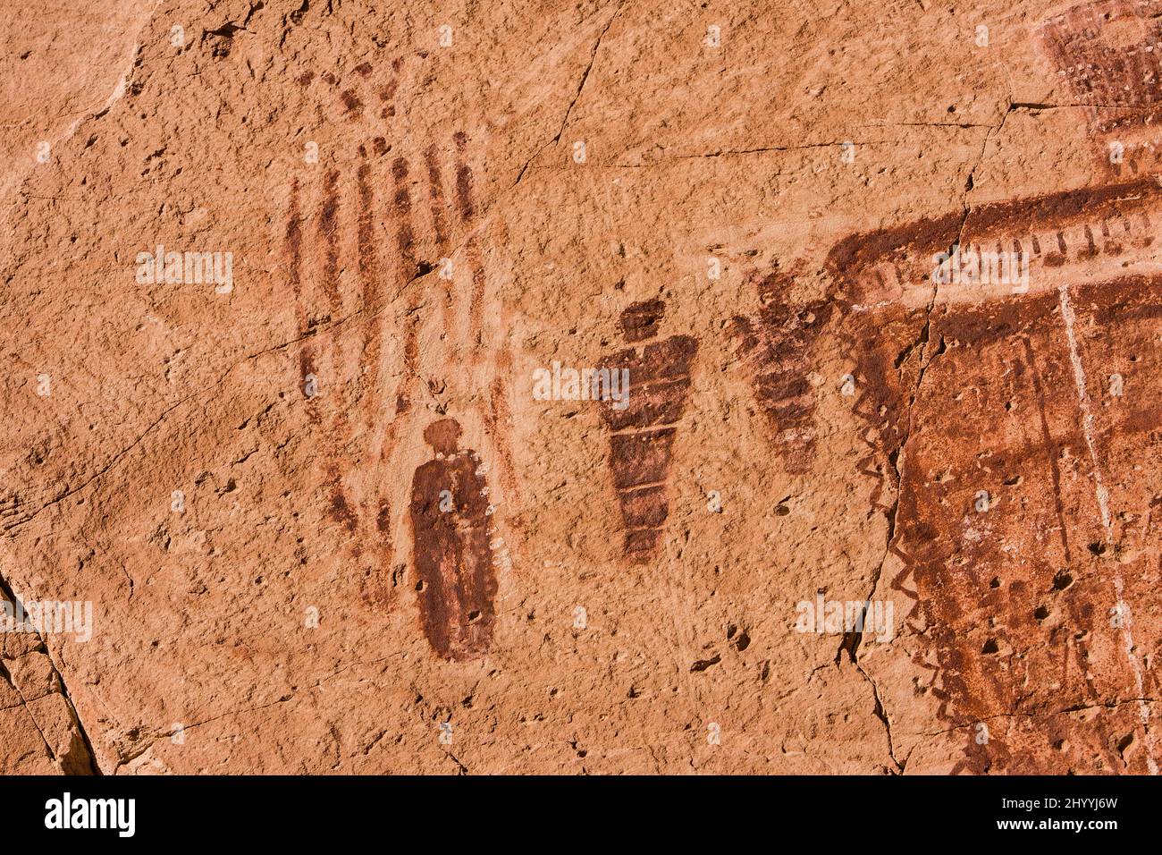 Painted rock art pictographs in the Great Gallery, an ancient rock art ...