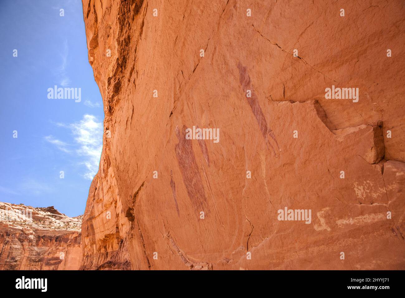 Painted rock art pictographs in the Great Gallery, an ancient rock art ...