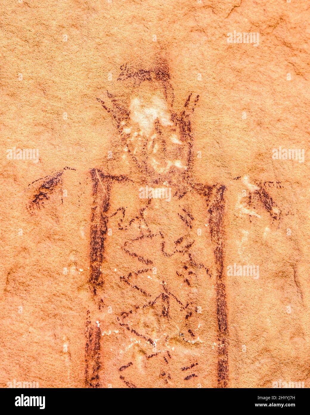 Painted rock art pictographs in the Great Gallery, an ancient rock art ...