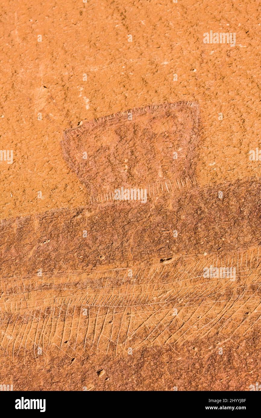 Painted rock art pictographs in the Great Gallery, an ancient rock art ...