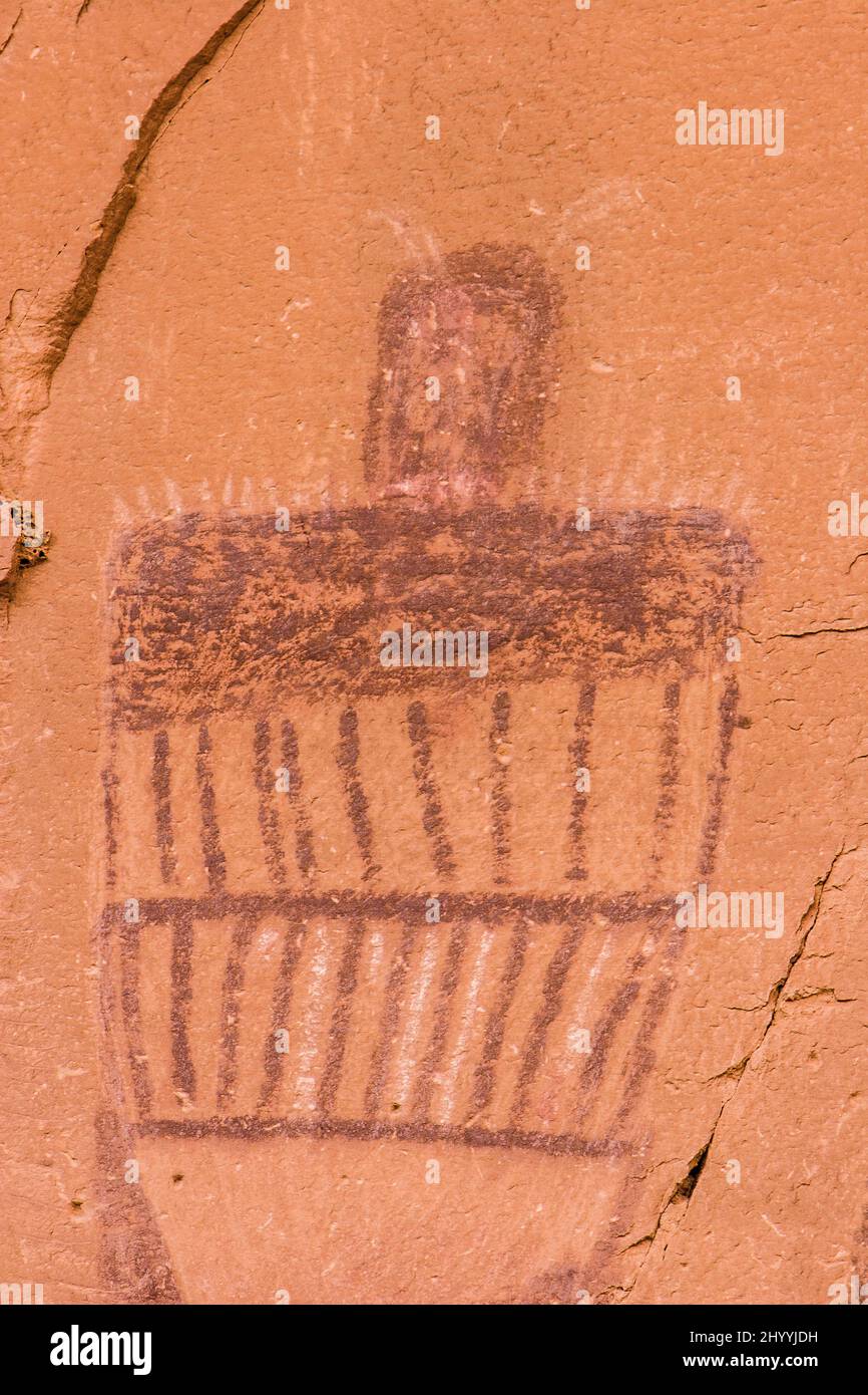 Painted rock art pictographs in the Great Gallery, an ancient rock art ...