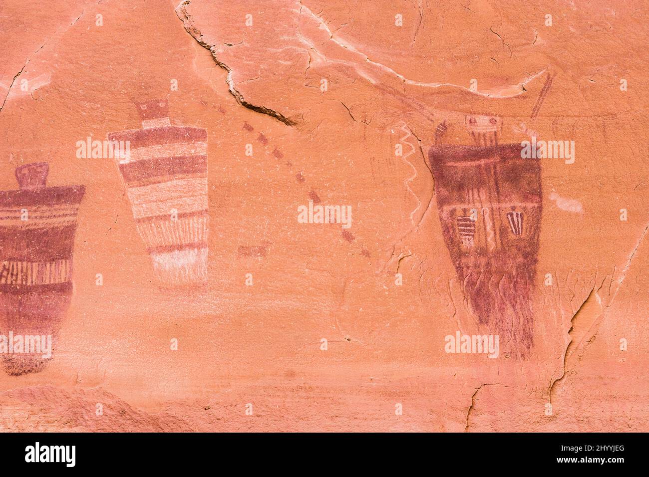 Painted rock art pictographs in the Great Gallery, an ancient rock art ...