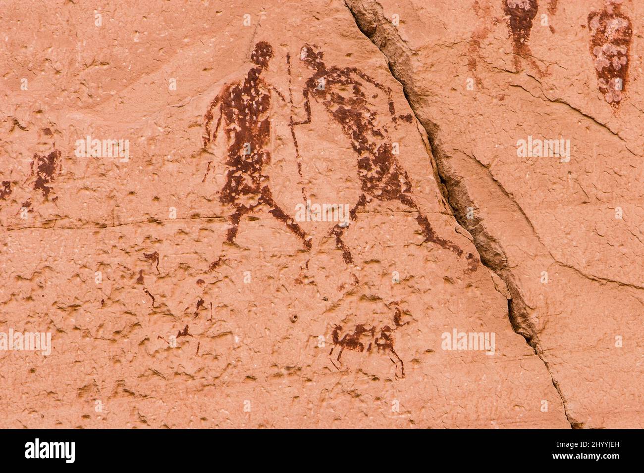 Painted rock art pictographs in the Great Gallery, an ancient rock art ...