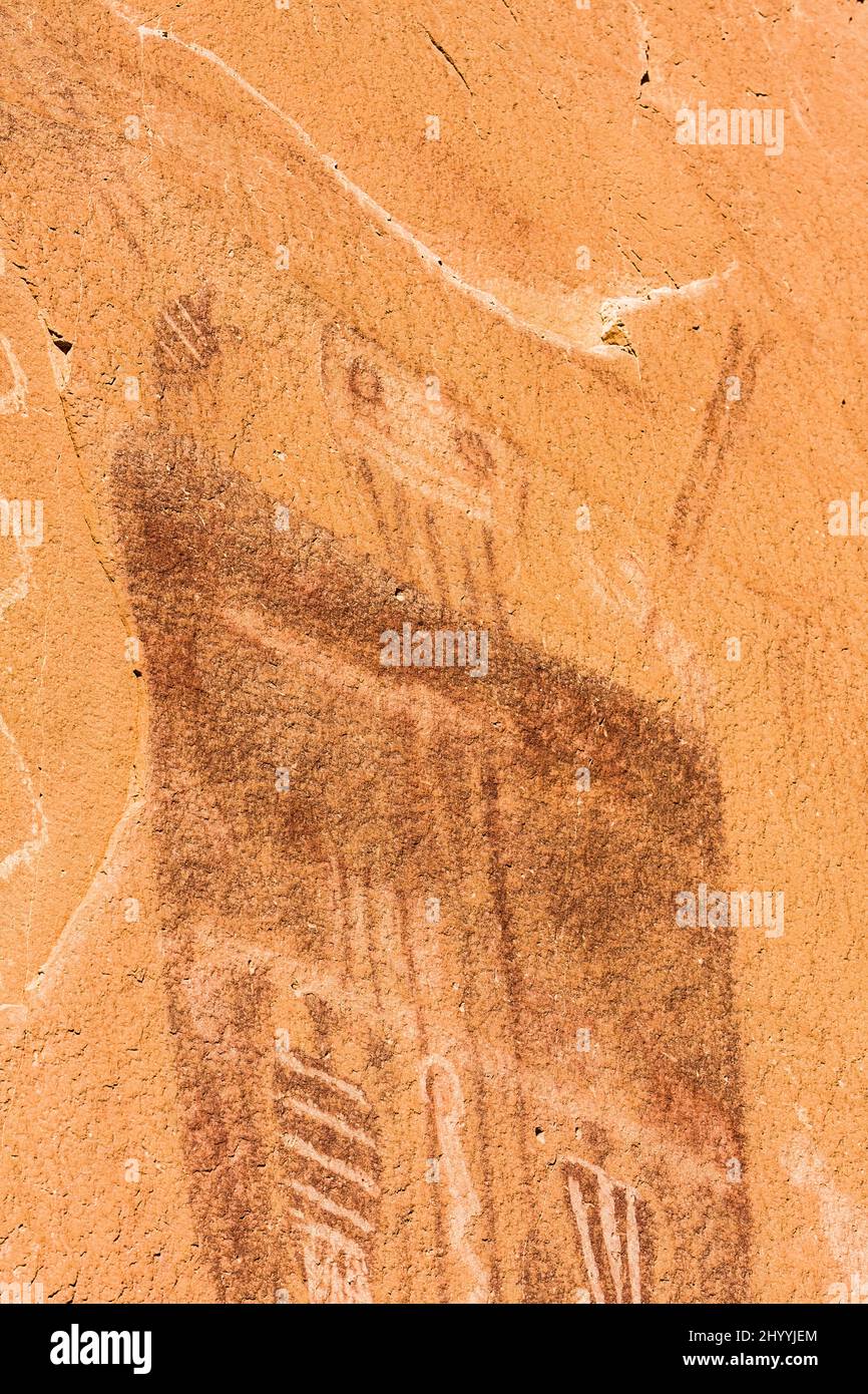 Painted rock art pictographs in the Great Gallery, an ancient rock art ...