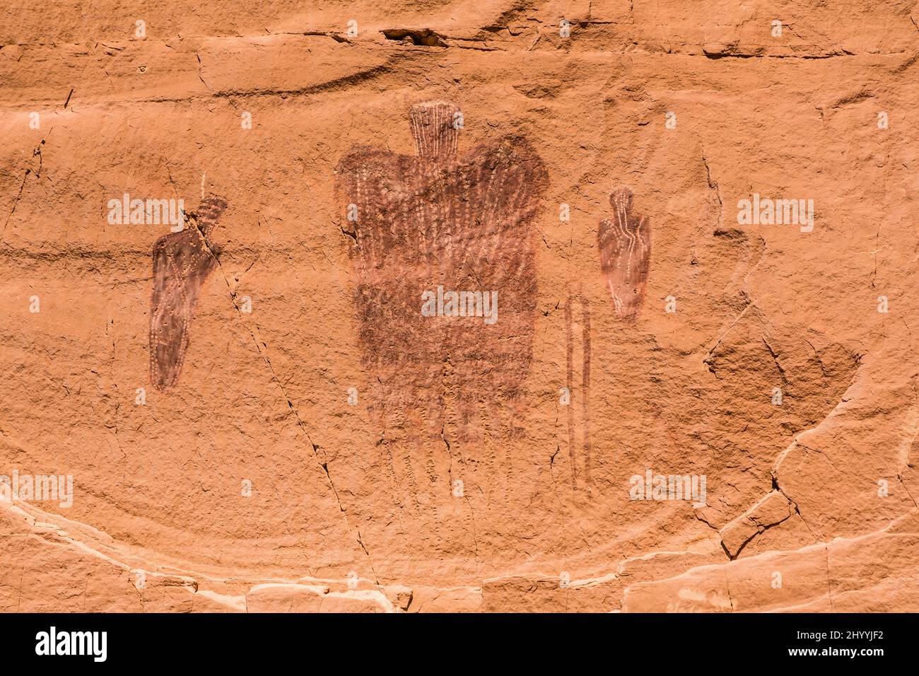 Painted rock art pictographs in the Great Gallery, an ancient rock art ...