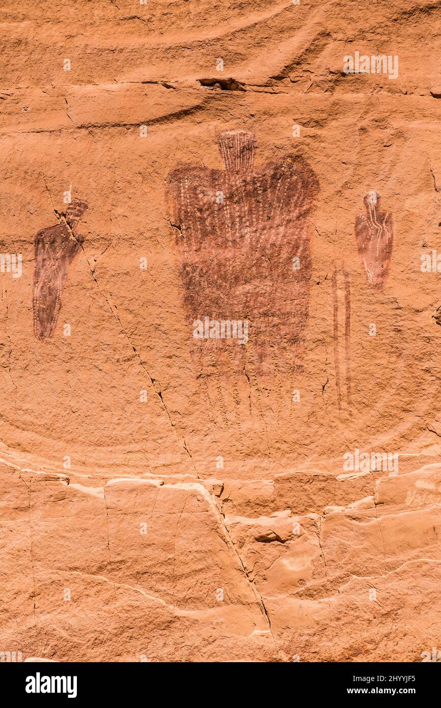 Painted rock art pictographs in the Great Gallery, an ancient rock art ...