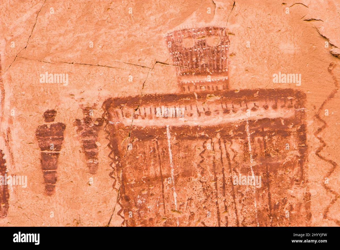 Painted rock art pictographs in the Great Gallery, an ancient rock art ...