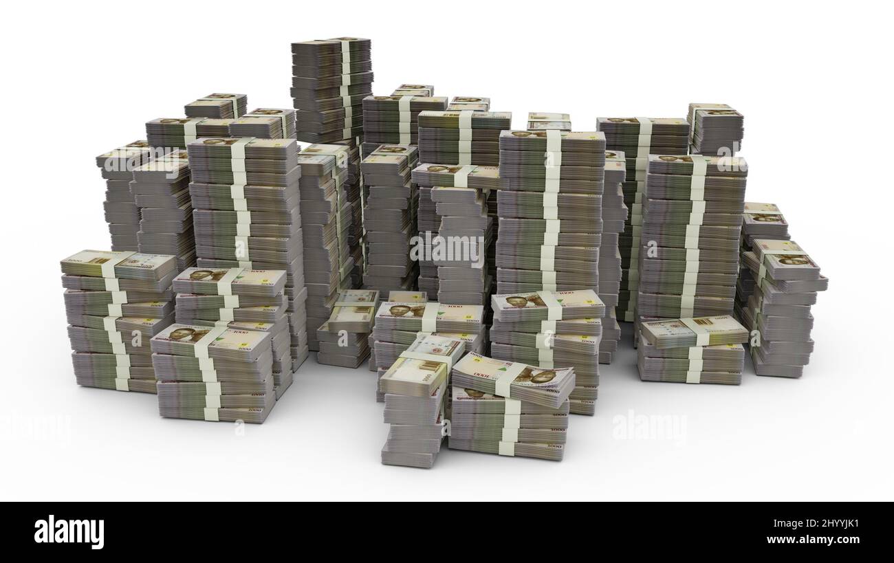 Big stack of 1000 Nigerian naira notes. A lot of money isolated on ...