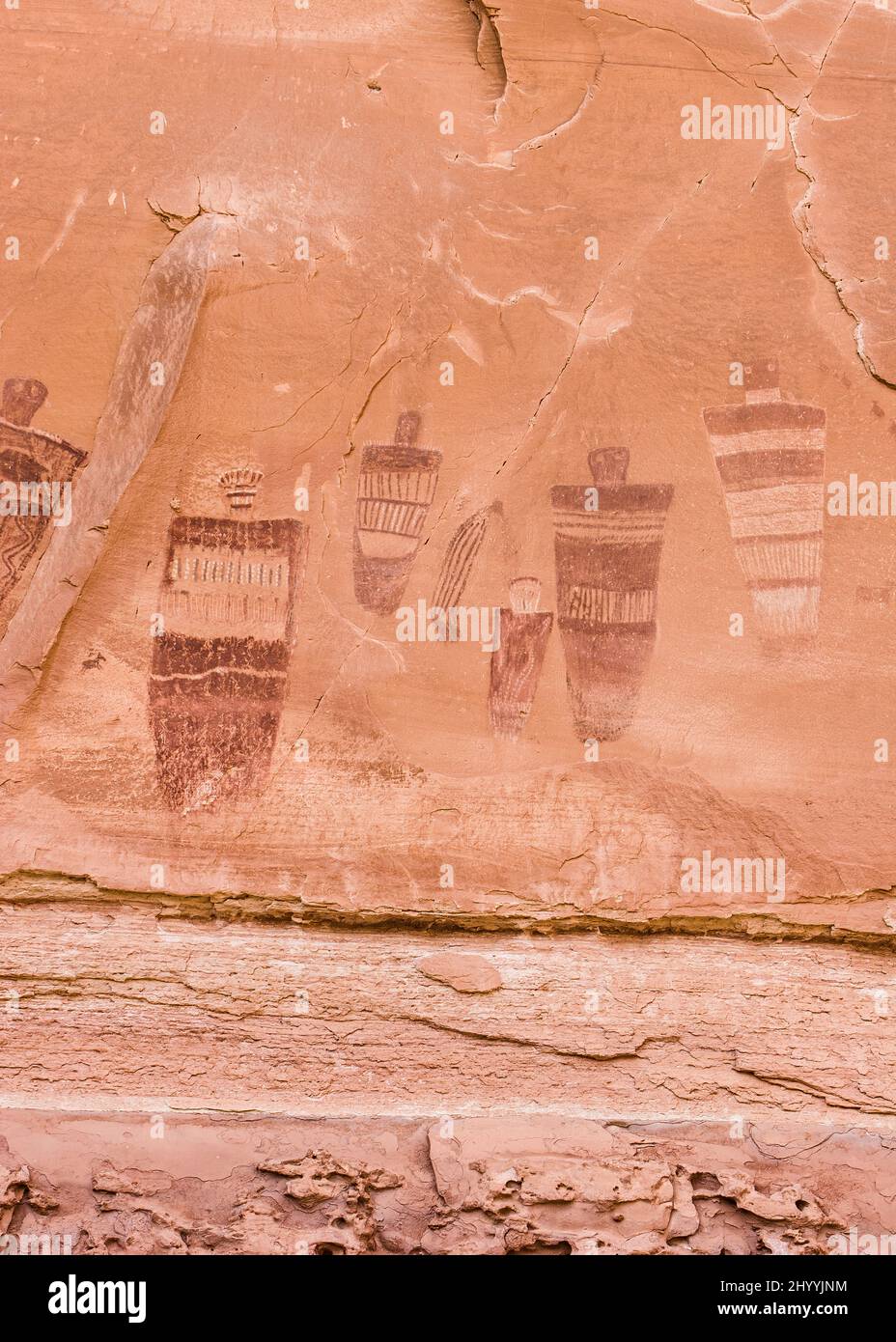Painted rock art pictographs in the Great Gallery, an ancient rock art ...