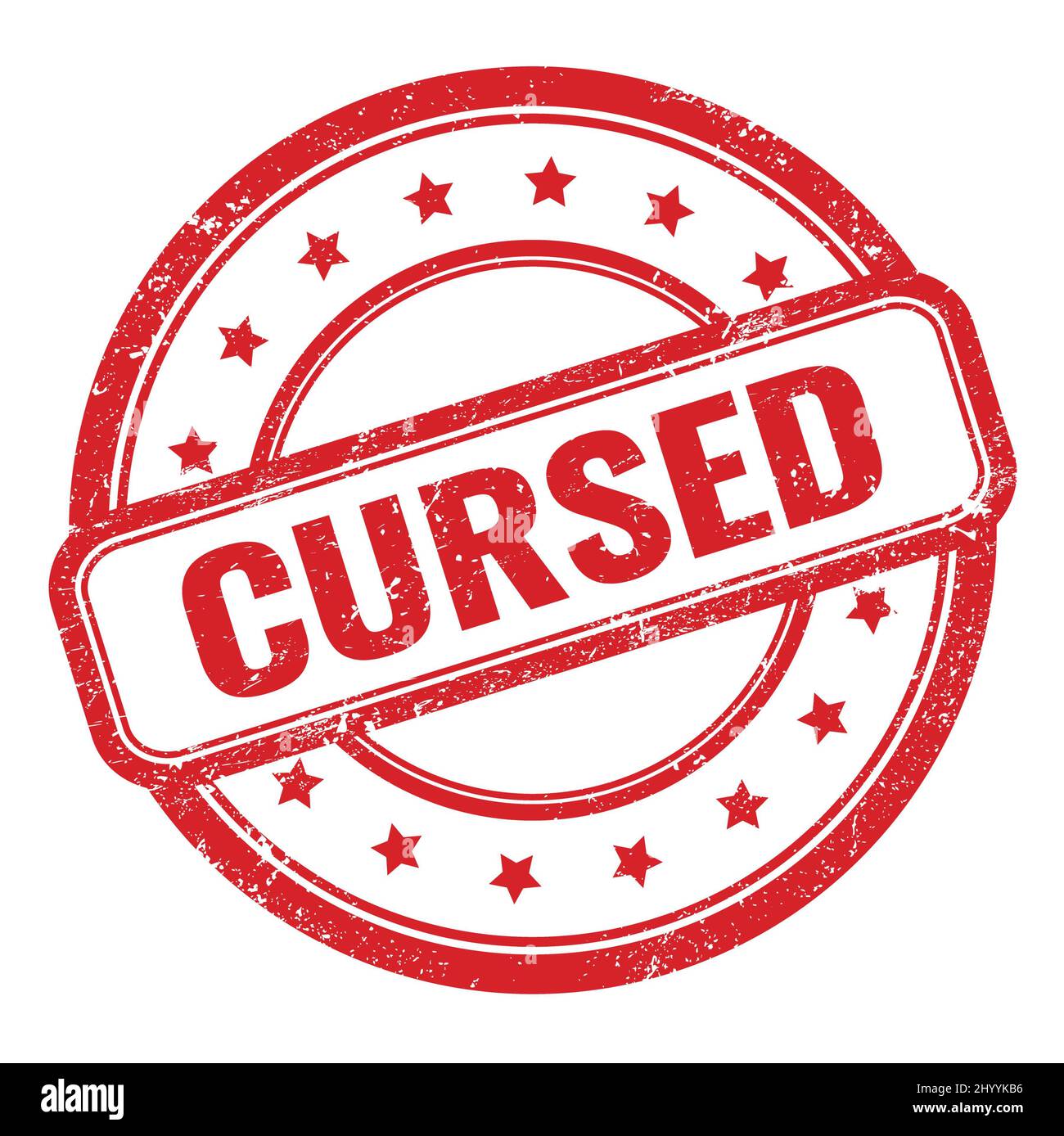 CURSED text on red grungy vintage round rubber stamp Stock Photo - Alamy