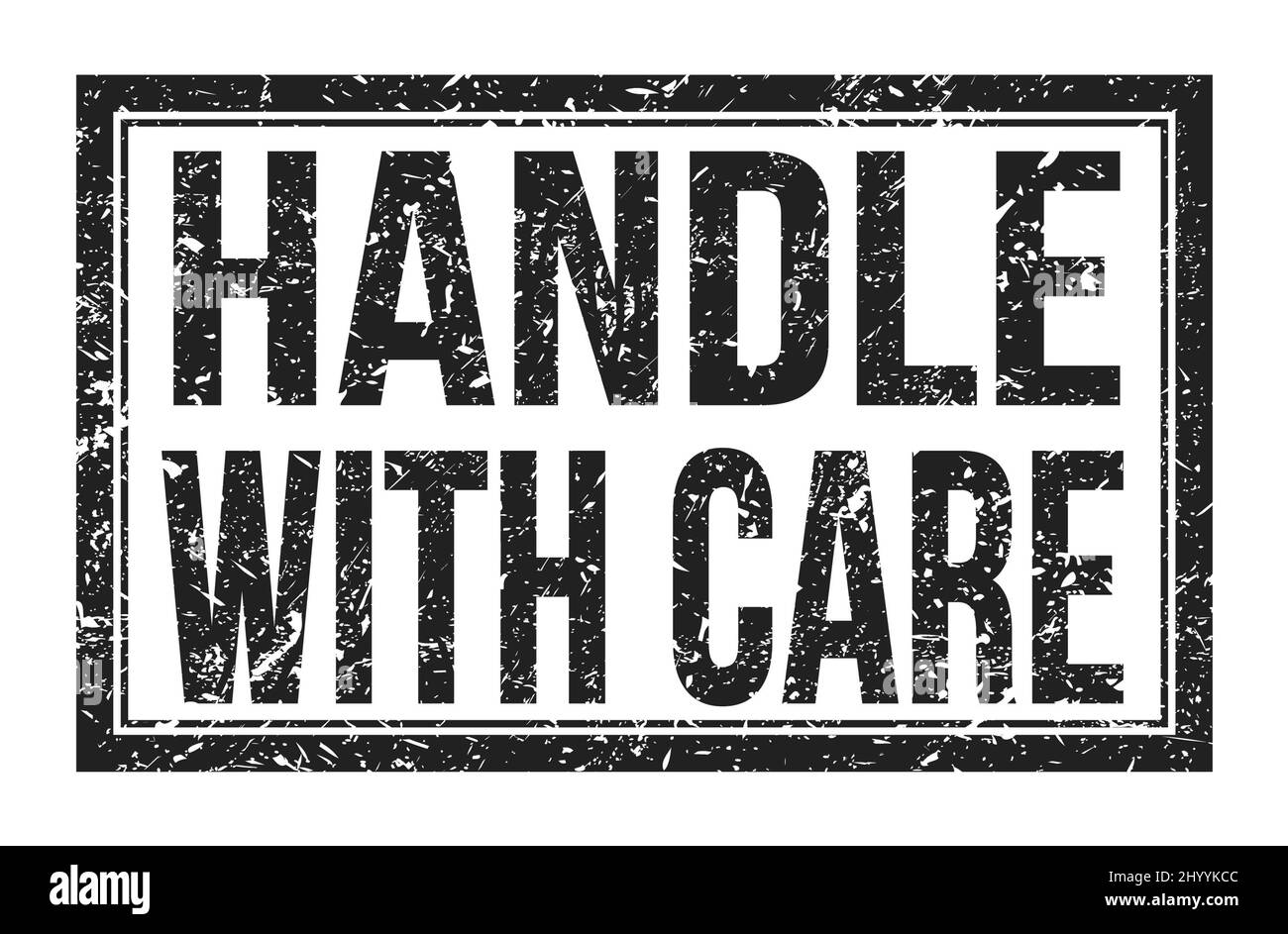 HANDLE WITH CARE, words written on black rectangle stamp sign Stock ...