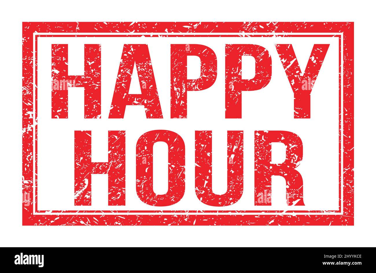 HAPPY HOUR, words written on red rectangle stamp sign Stock Photo - Alamy