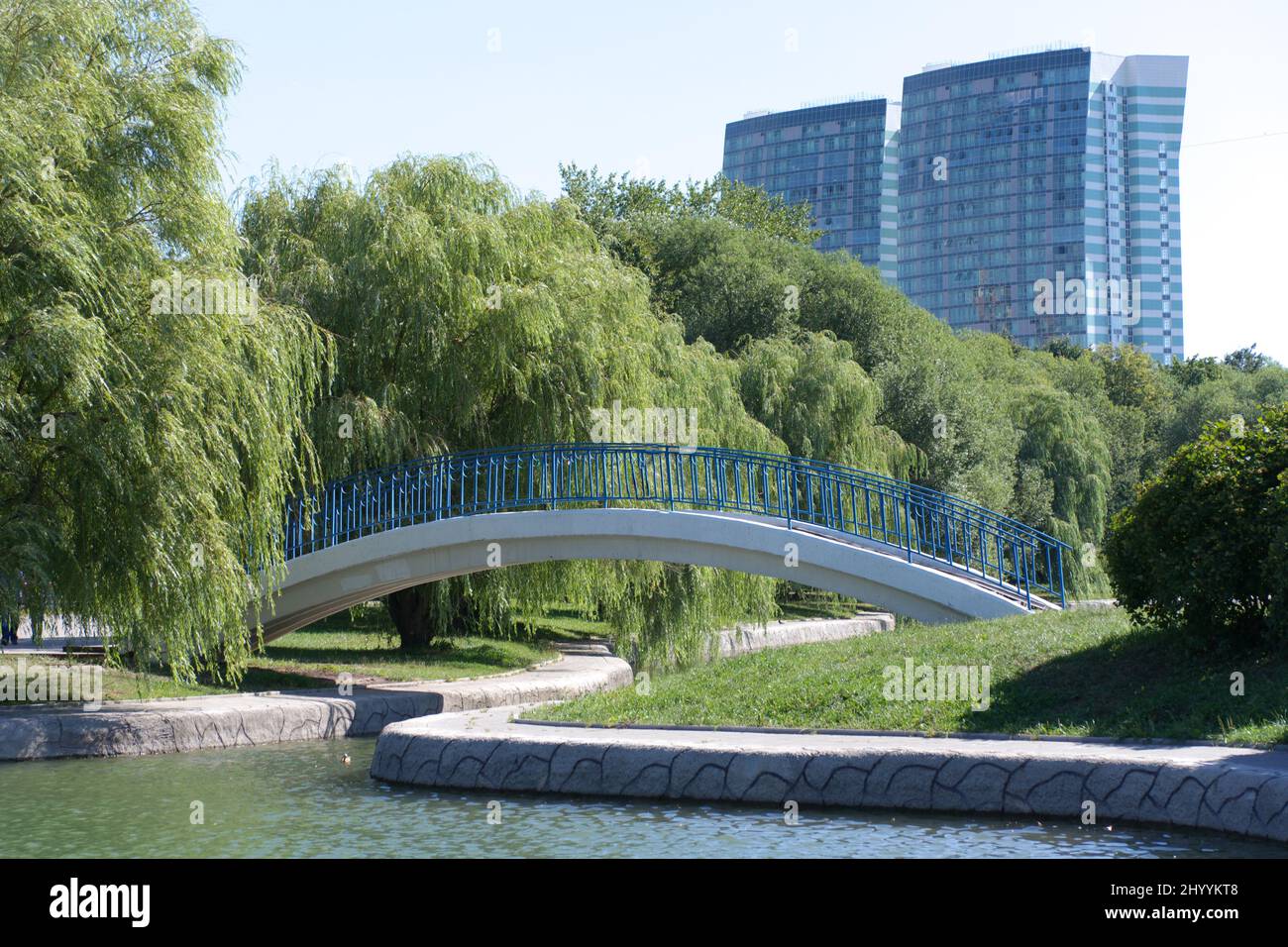bridge over pond in park at dry sunny summer day Stock Photo - Alamy