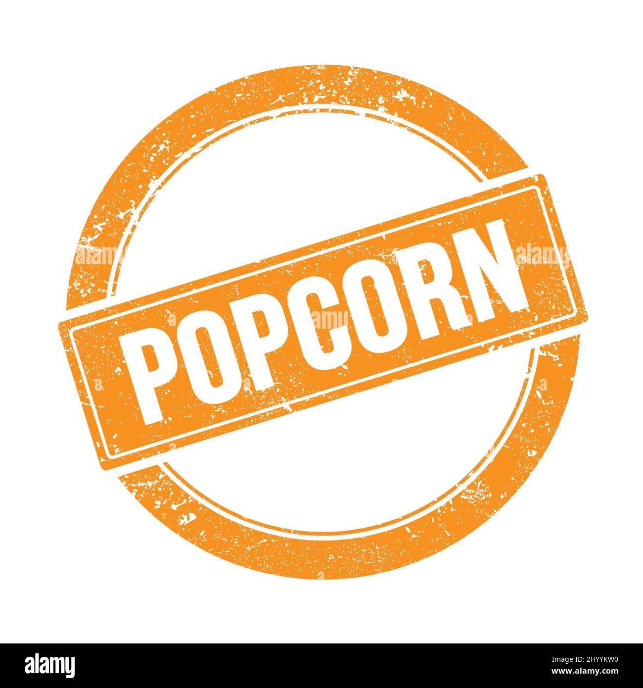 POPCORN text on orange grungy round vintage stamp Stock Photo - Alamy