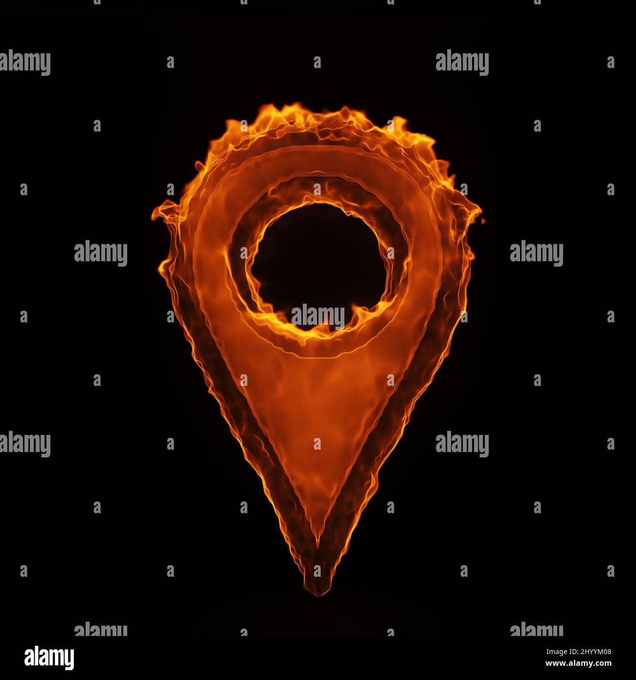 burning symbol map pin on black. 3d rendering Stock Photo - Alamy