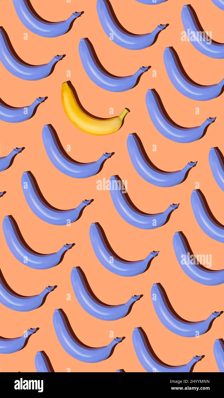 Graphic top view pattern of colored banana fruits in diagonal lines on ...