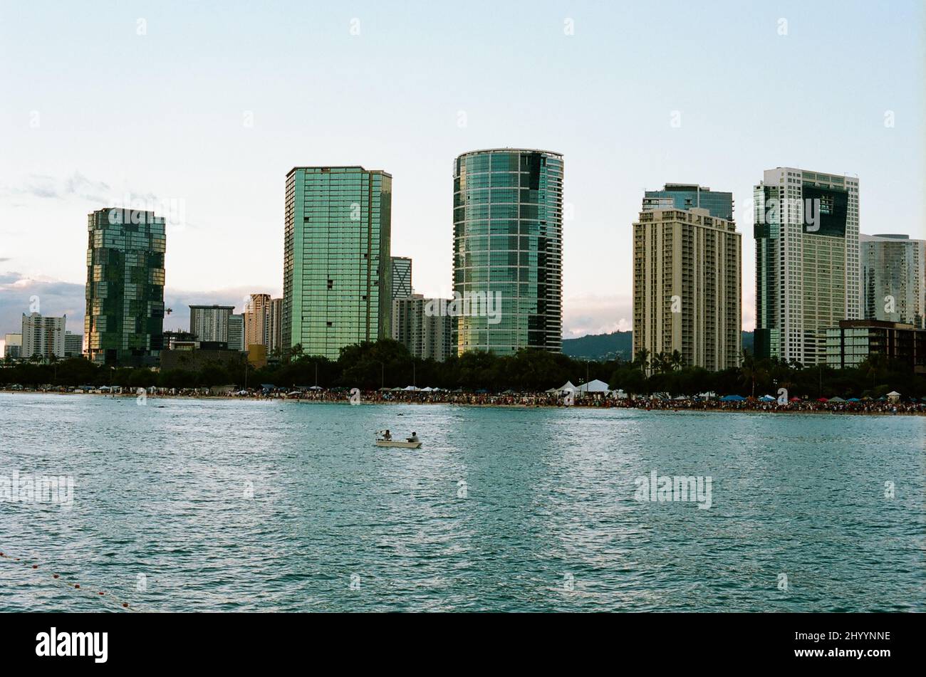 Honolulu skyline skyscrapers and beachfront properties Oahu Hawaii ...