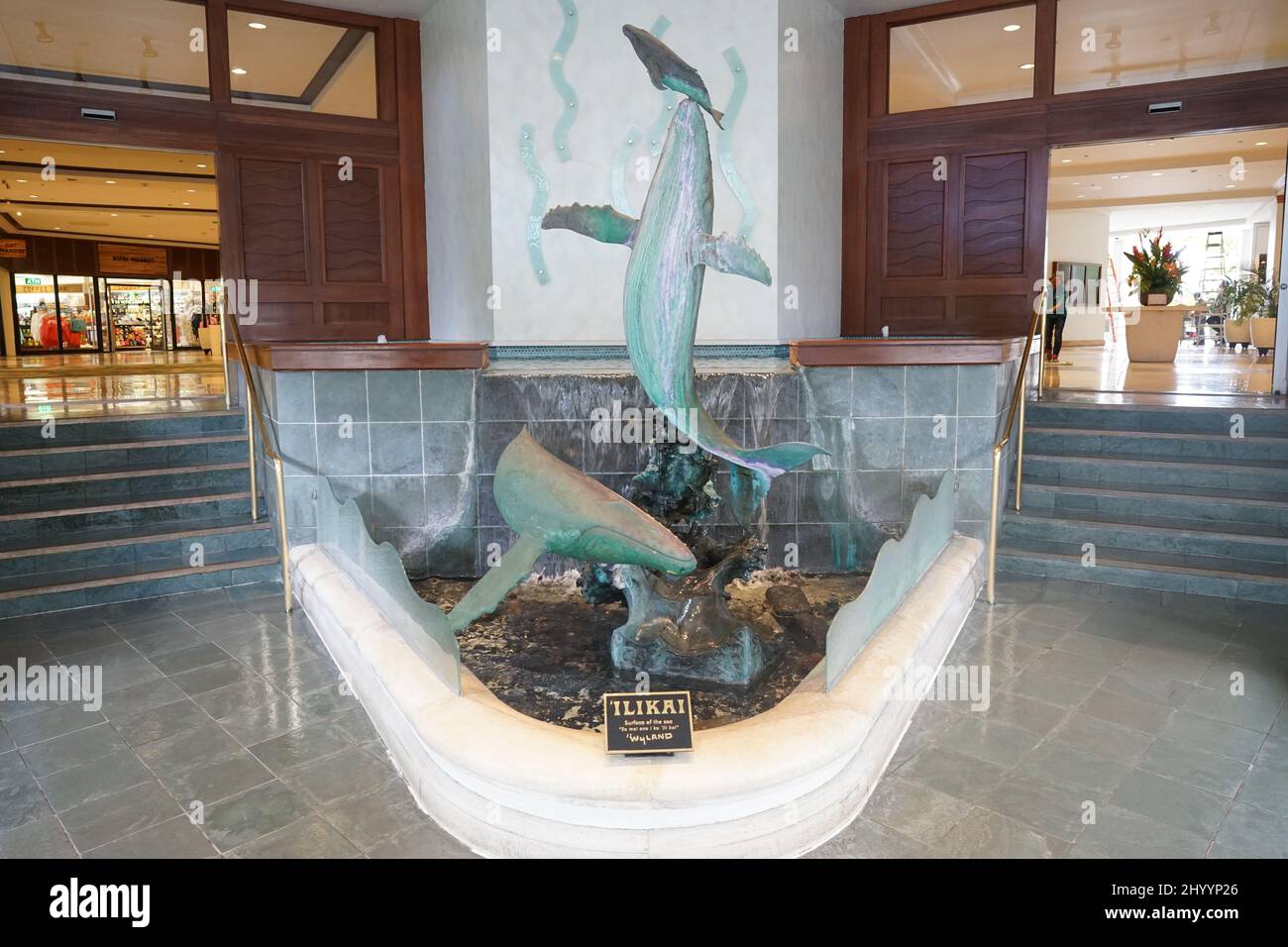 ILIKAI hotel whale statue art in the lobby Waikiki Hawaii Stock Photo ...