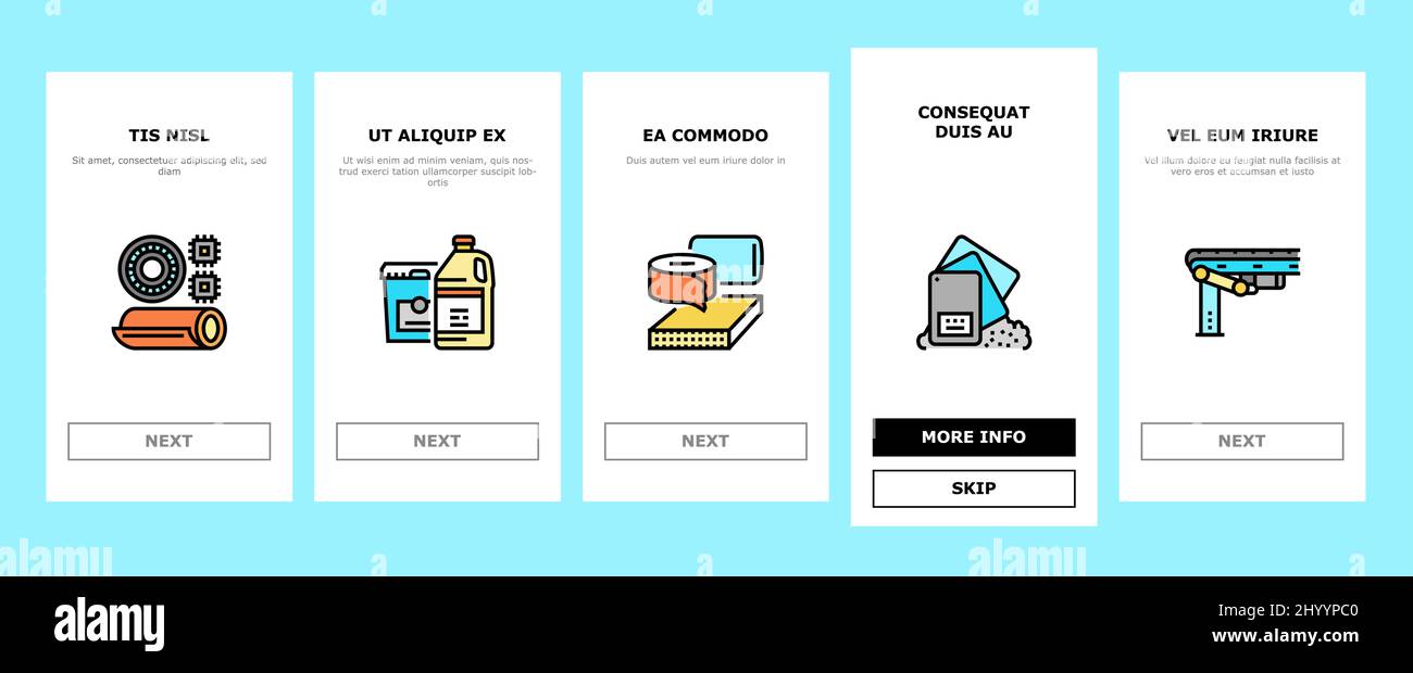 Polymer Material Industry Goods Onboarding Icons Set Vector Stock ...