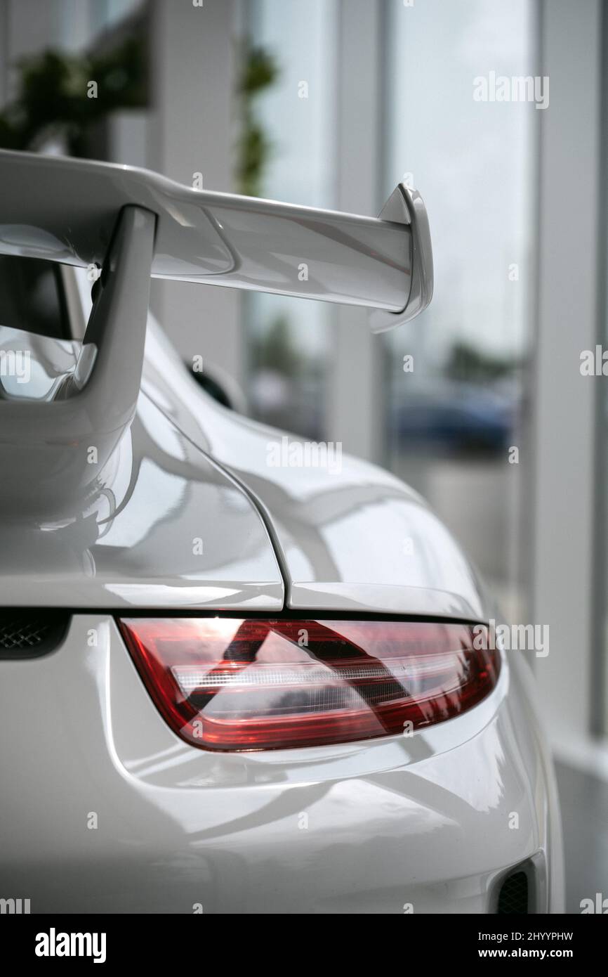 Vertical shot of the White Supercar Wing and right taillight details ...