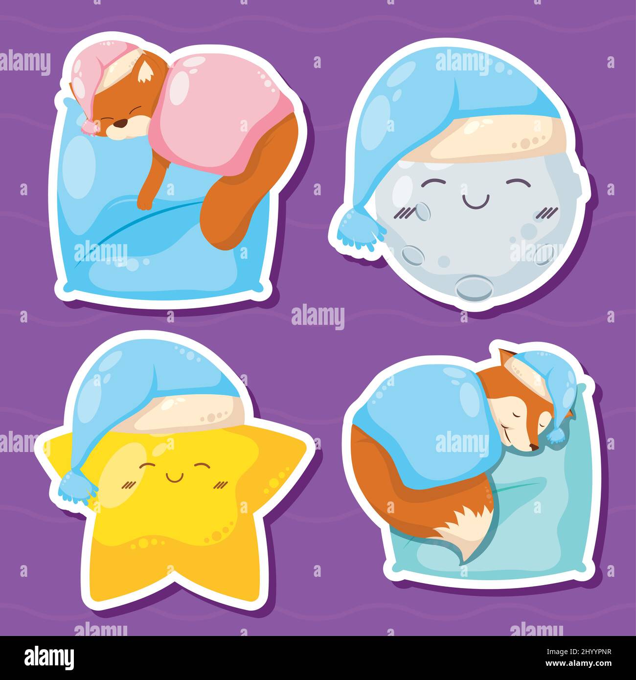 four cute characters sleeping icons Stock Vector Image & Art - Alamy