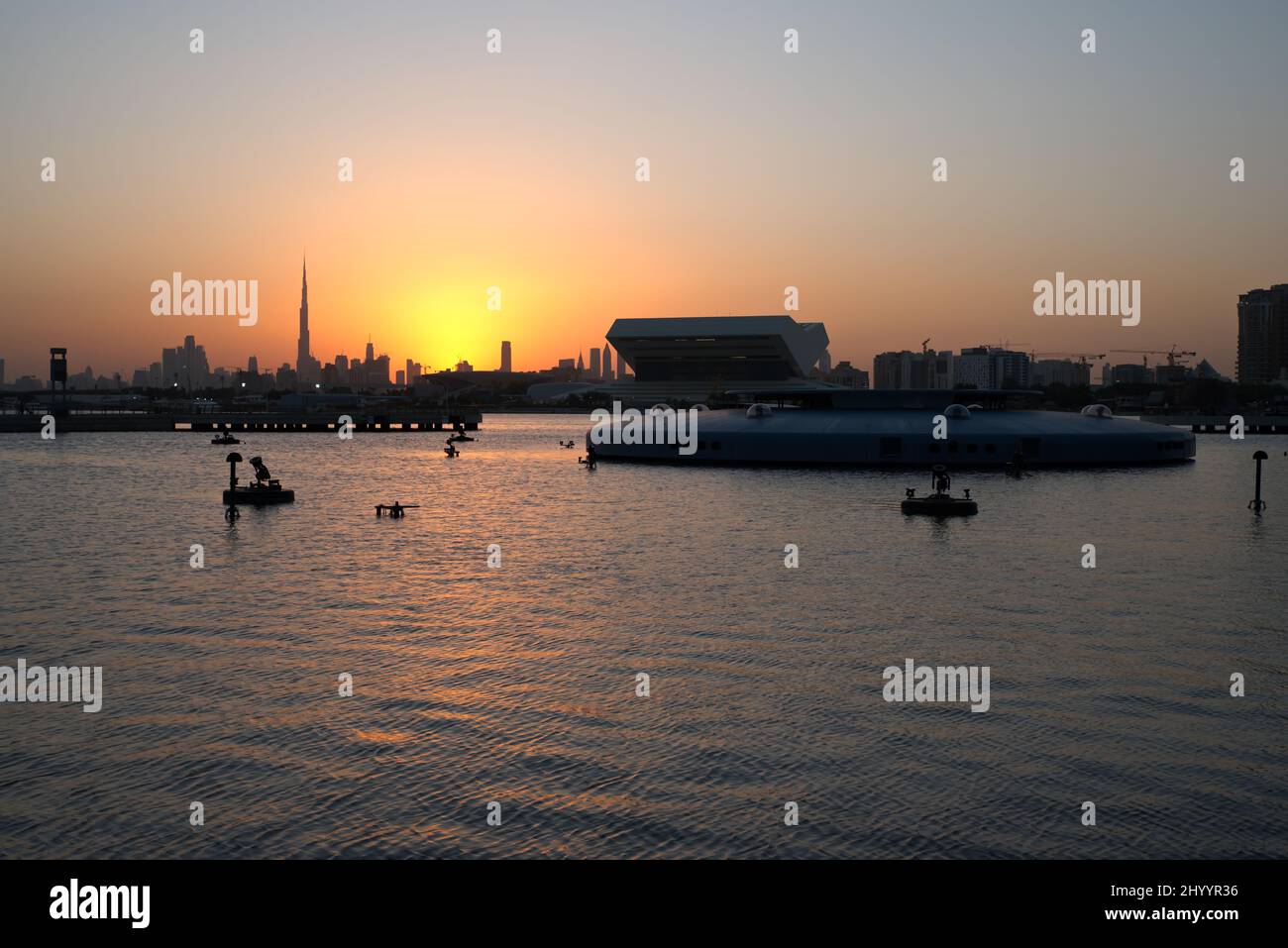 Scenic view of public library and business bay and Dubai canal on a ...