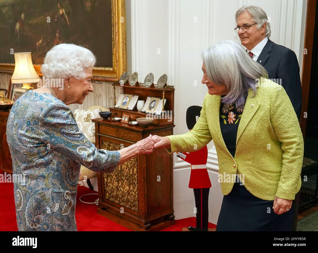 Queen Elizabeth II (left) welcomes the new Governor General of Canada ...