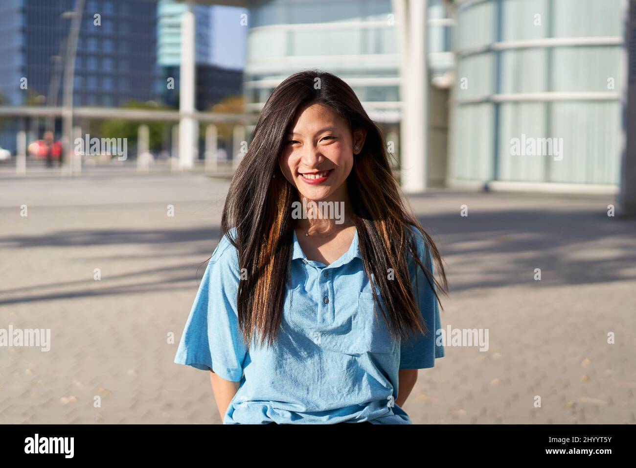 Happy asian female Student. Girl smiling at camera outdoors on campus ...