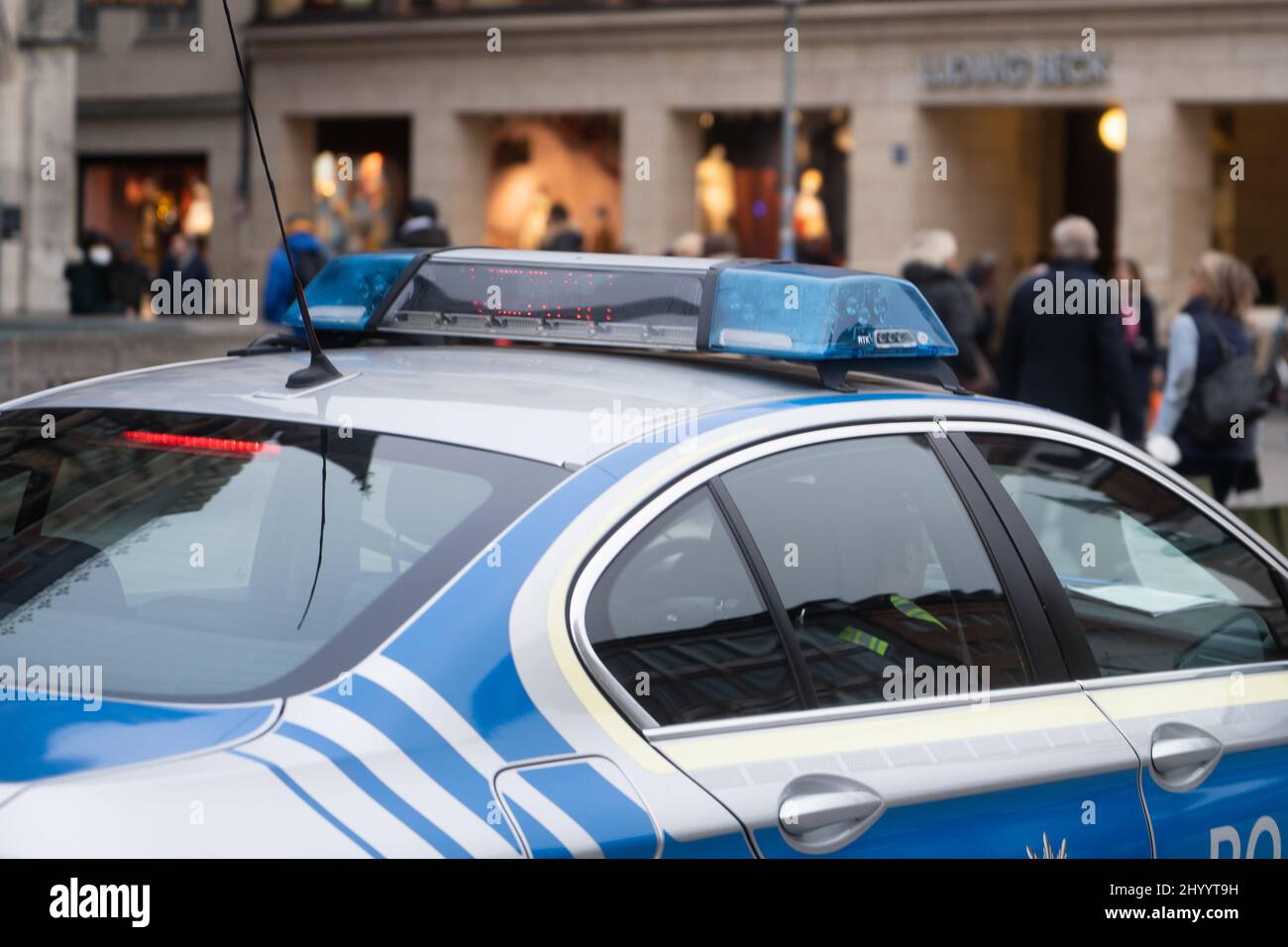Police car with bluelight in operation. (Photo by Alexander Pohl/Sipa ...