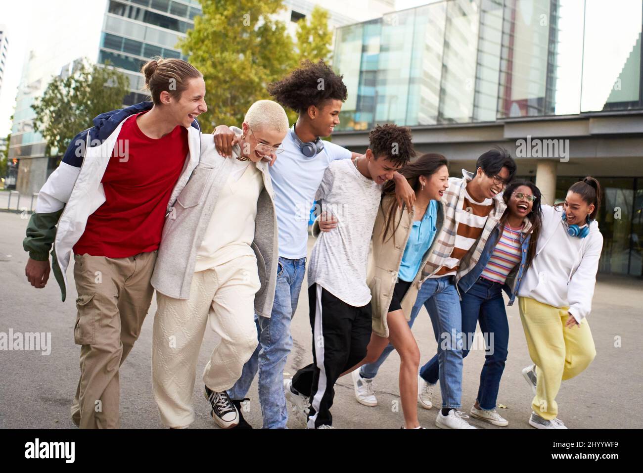 Multiracial friends group portrait outside. Happy multi cultural people ...