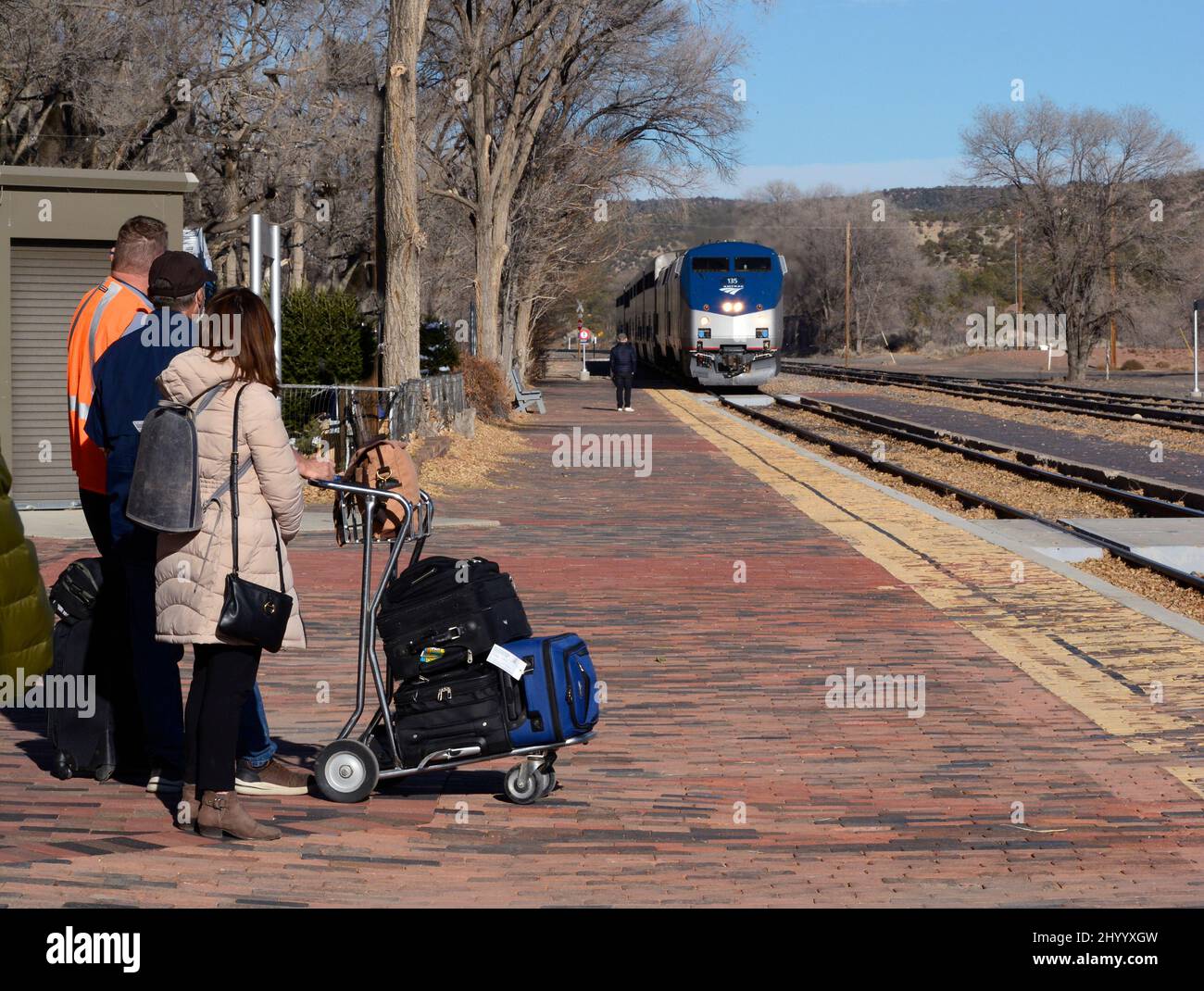 An Amtrak Southwest Chief passenger train arrives at the Amtrak station ...