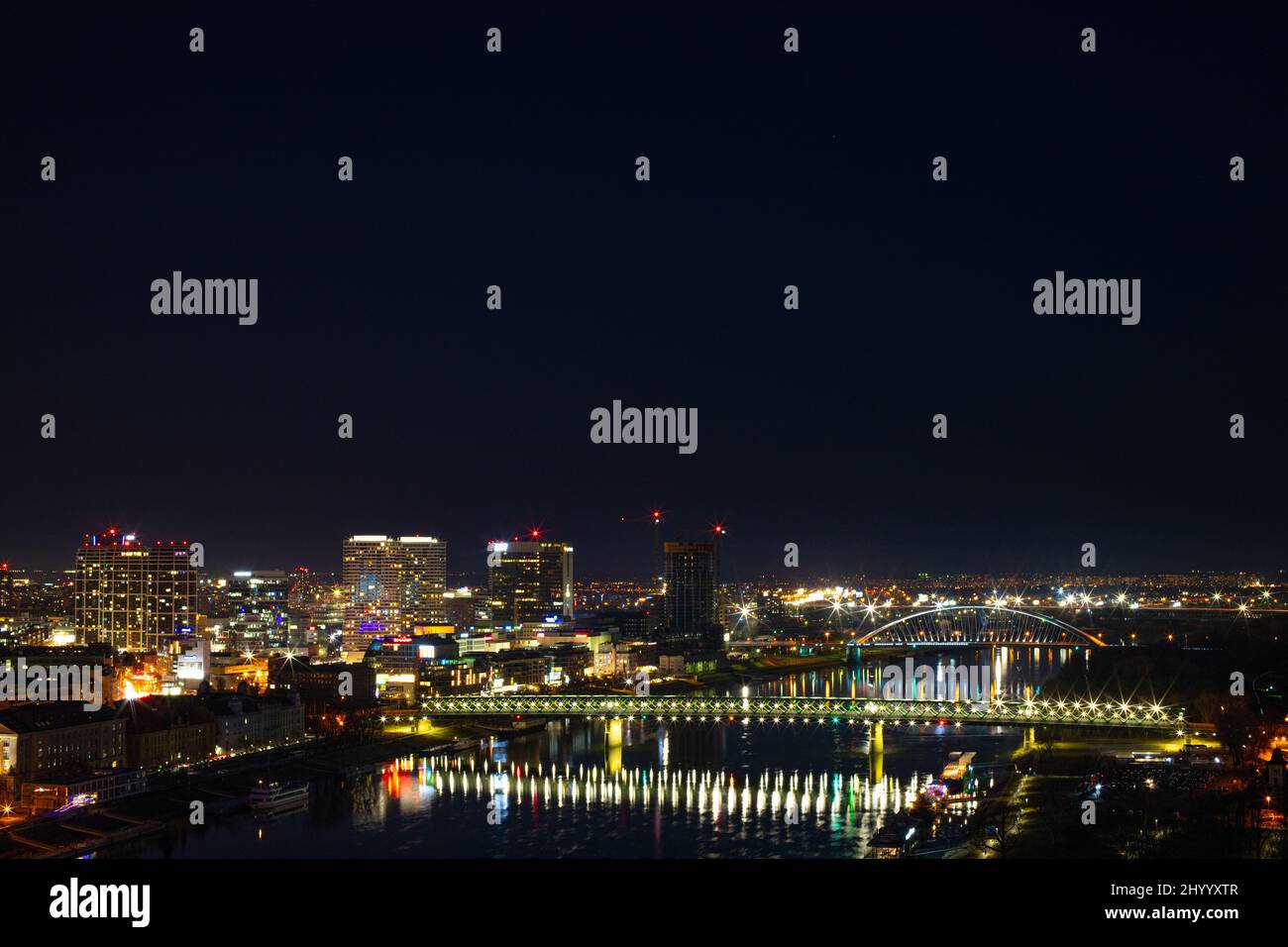 Bratislava skyline seen at the top of the ufo bridge (most snp). It is ...